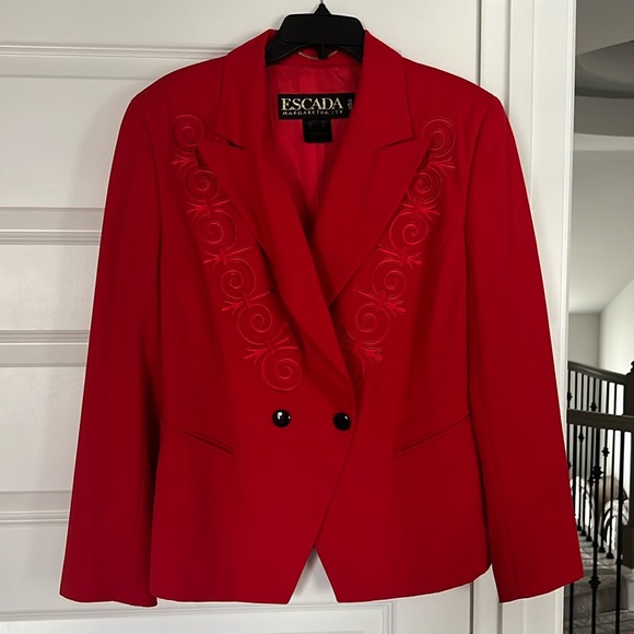 Escada | Jackets & Coats | Escada Red Hilary Power Pant Suit Blazer ...